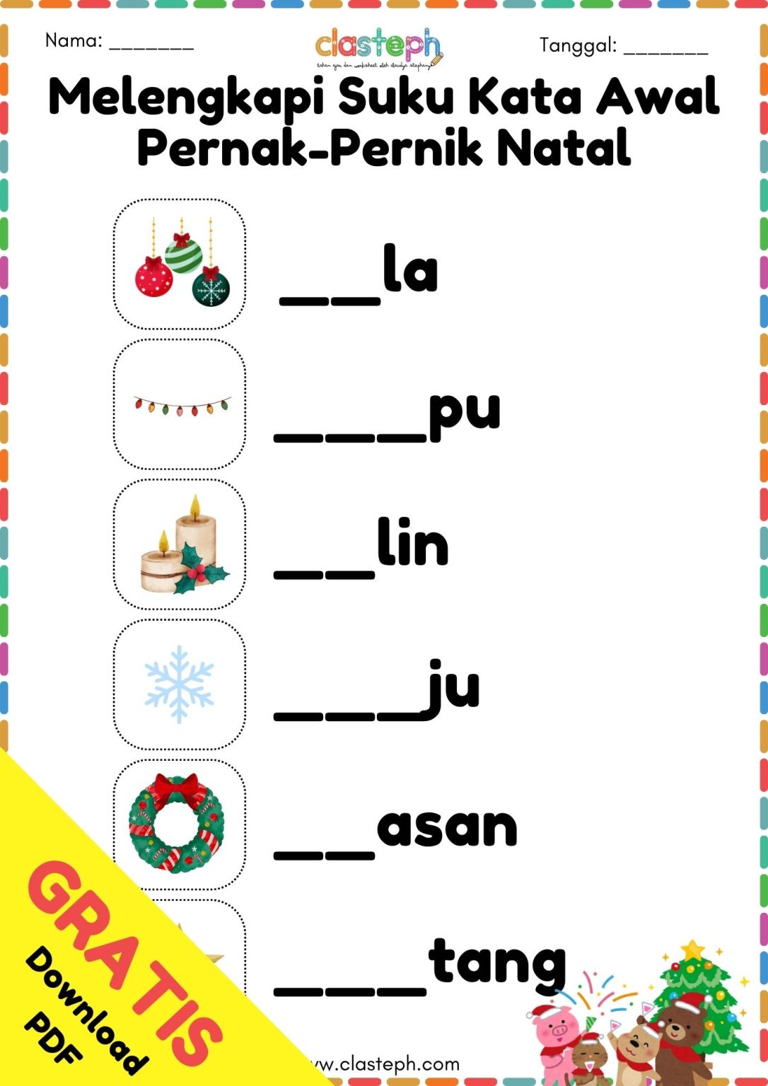 Worksheet Calistung Spesial Natal – Clasteph