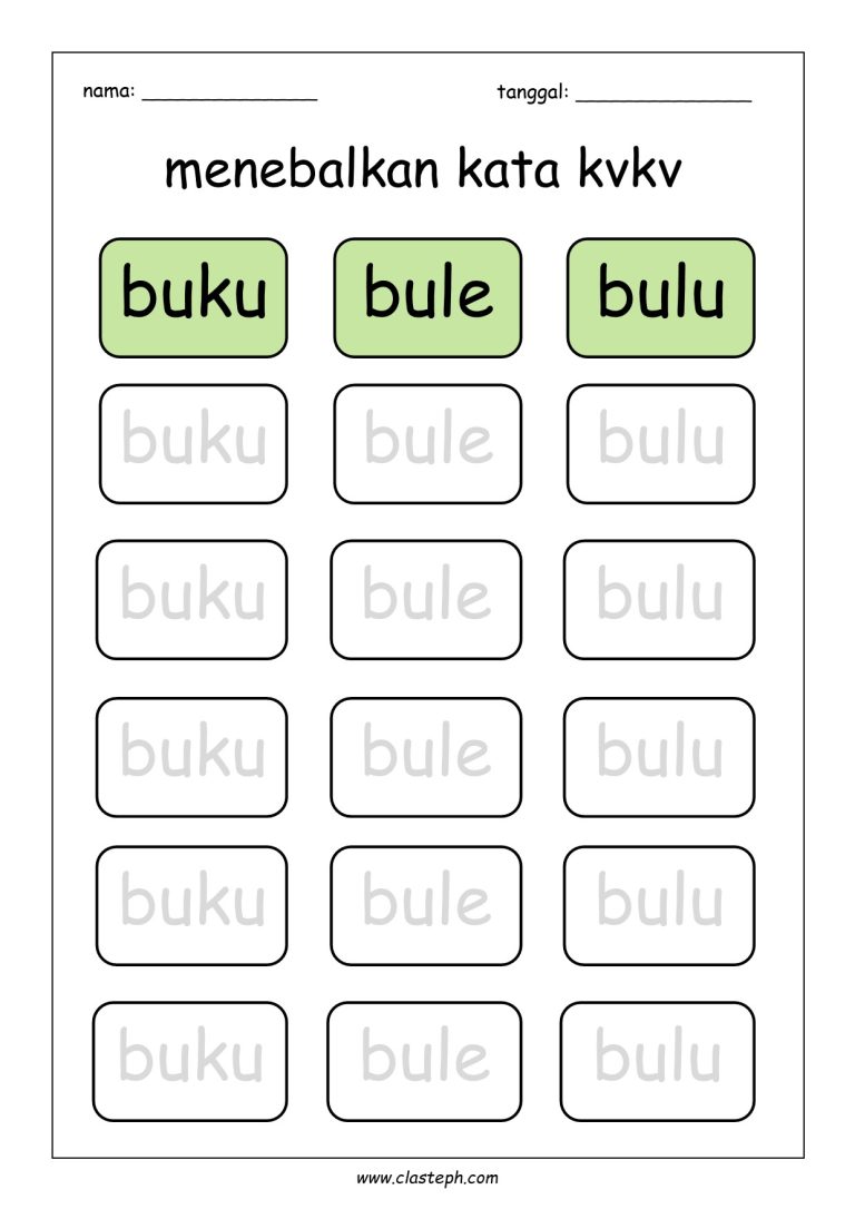 100+ Worksheet Menebalkan Kata KVKV: Latihan Menulis Lengkap untuk Si ...