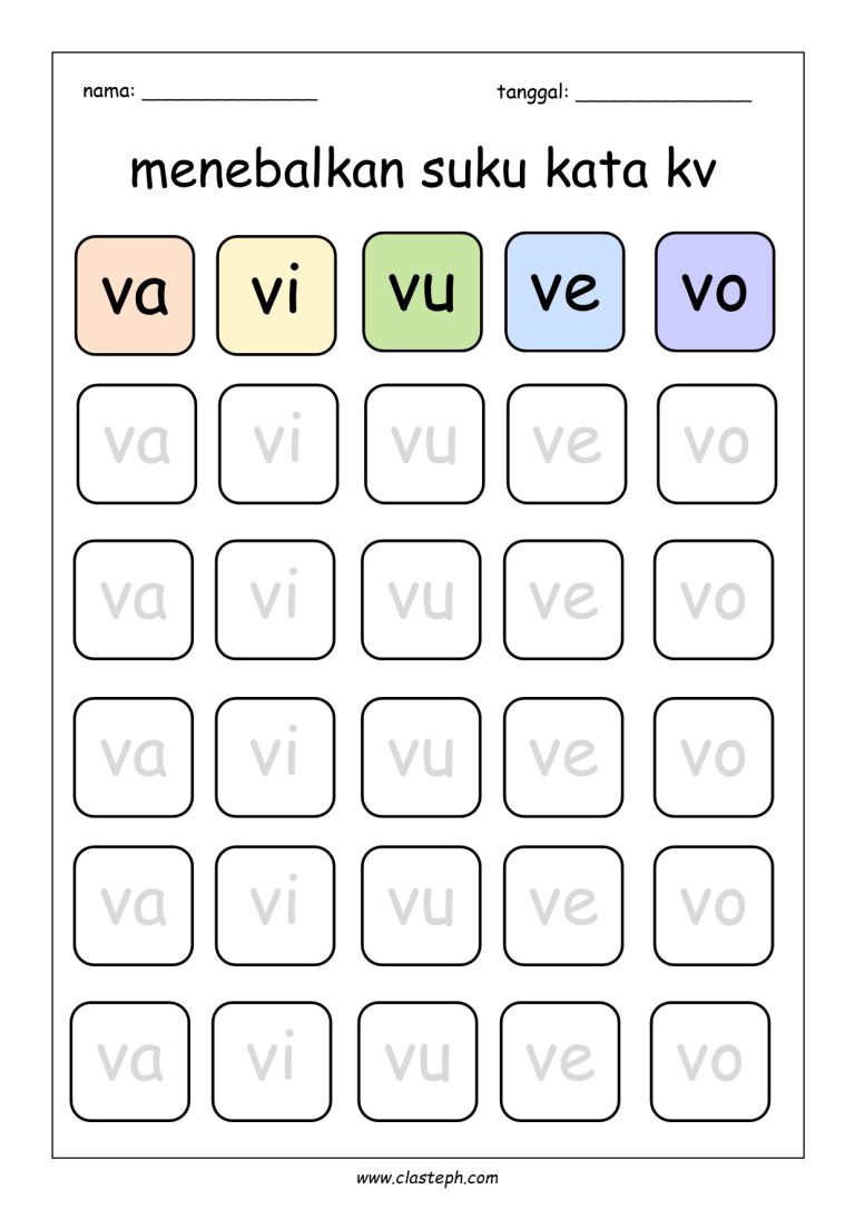 Worksheet Gratis Menebalkan Suku Kata KV – Clasteph