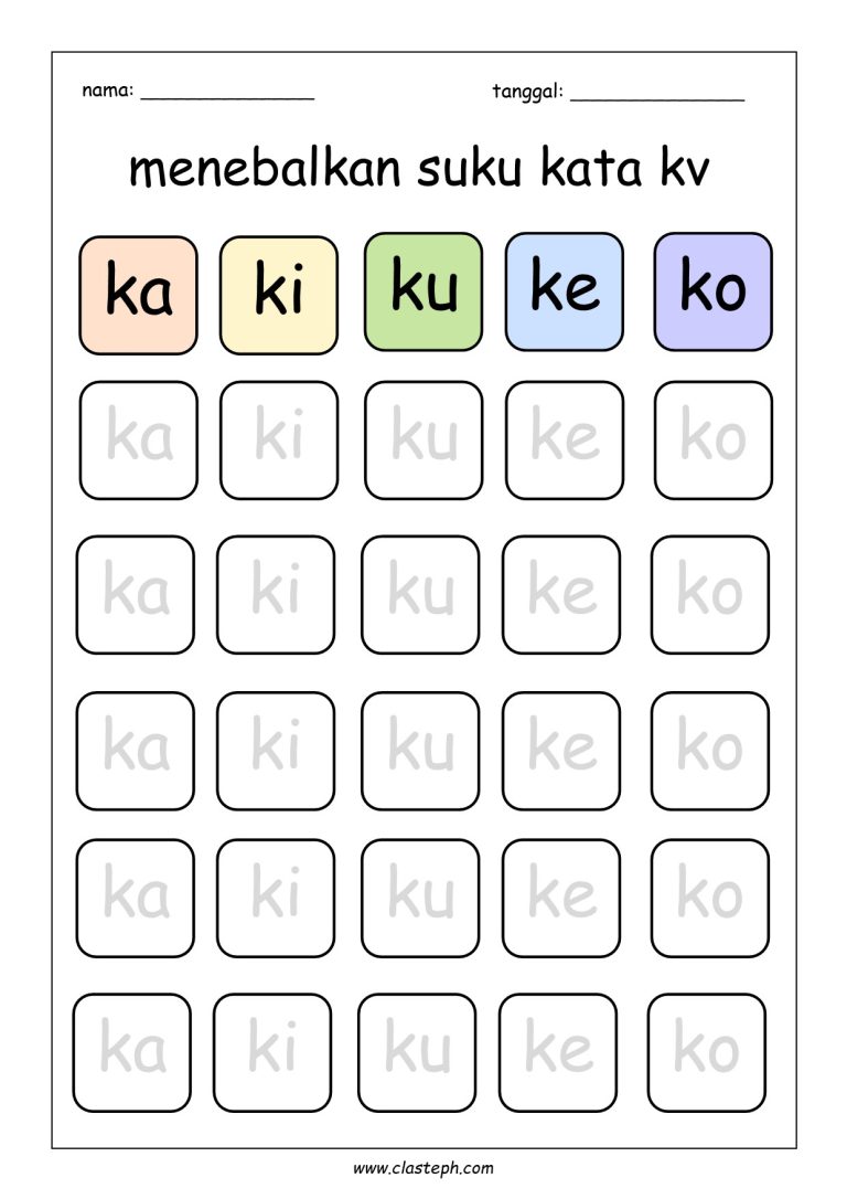 Worksheet Gratis Menebalkan Suku Kata KV – Clasteph