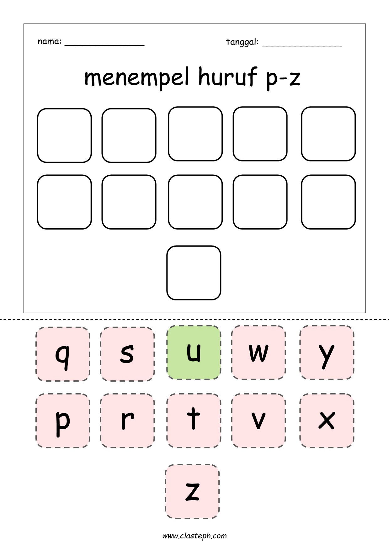 Worksheet Gratis Aktivitas Huruf a-z – Clasteph